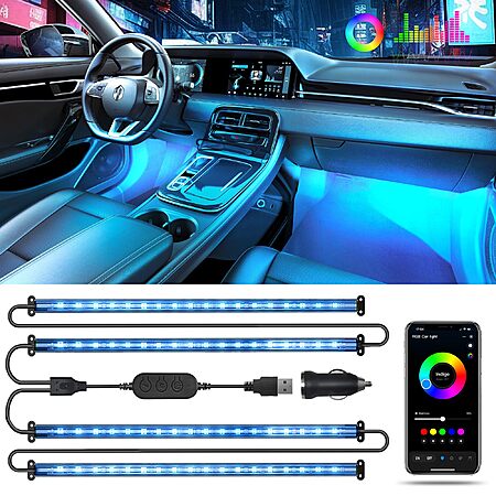 Pak Car LED Lights, Smart RGB 48 LED Car Interior Light with APP ...