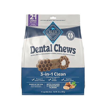 Blue Buffalo Dental Chews Large Natural Dog Treats, Chicken & Spearmint ...