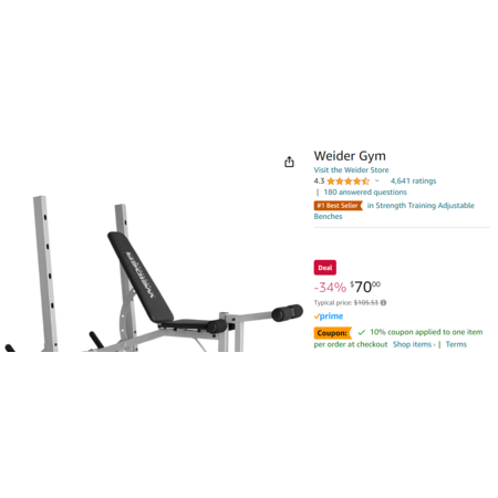 Weider Platinum Olympic Weight Bench and Rack with Adjustable Spotting ...