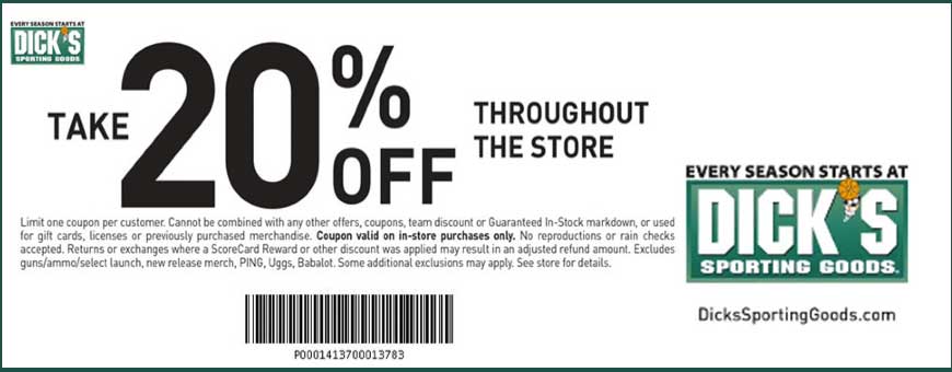 20% off Dicks Sporting Goods