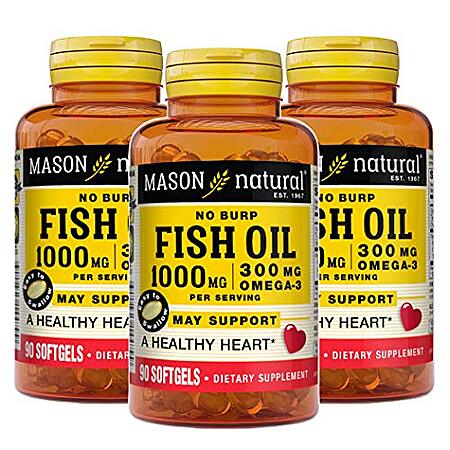 Mason Natural No Burp Fish Oil 1000 mg Omega-3 300 mg - Healthy Heart ...