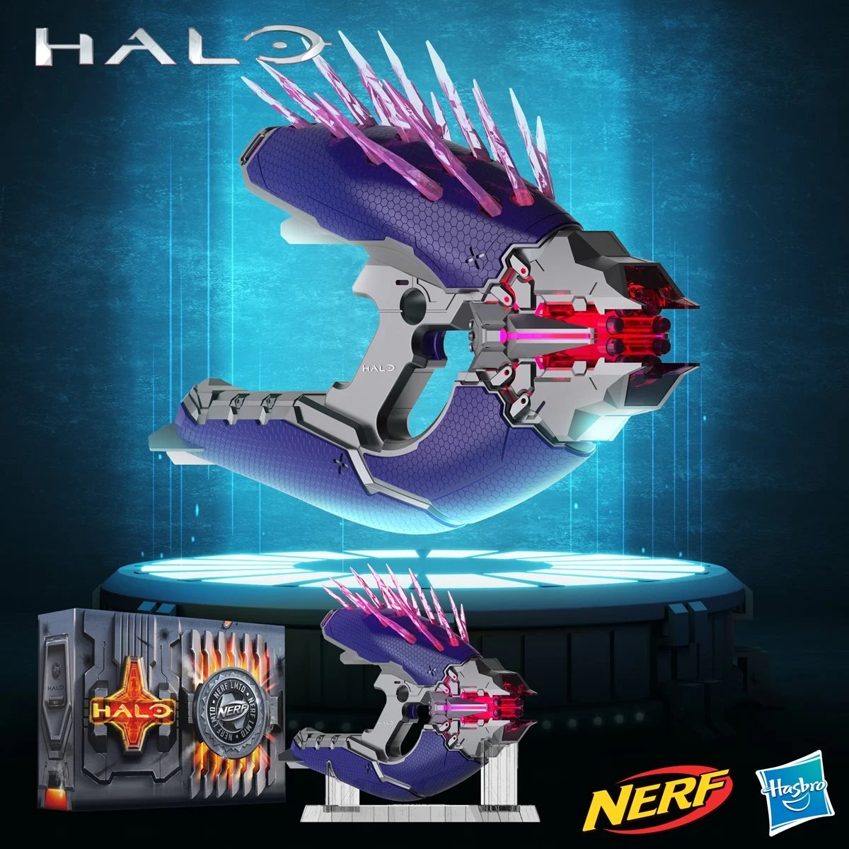 NERF LMTD Halo Needler Dart-Firing Blaster w/ Light-Up Needles ...
