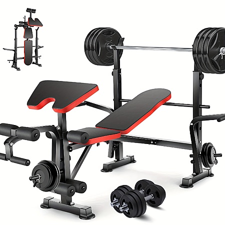 Workout Bench Set w/ Adjustable Squat Rack, Foldable Weight Bench Press ...