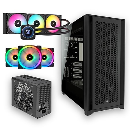 Corsair 5000D Airflow with Power Supply, AIO Cooler, and Fans Bundle ...