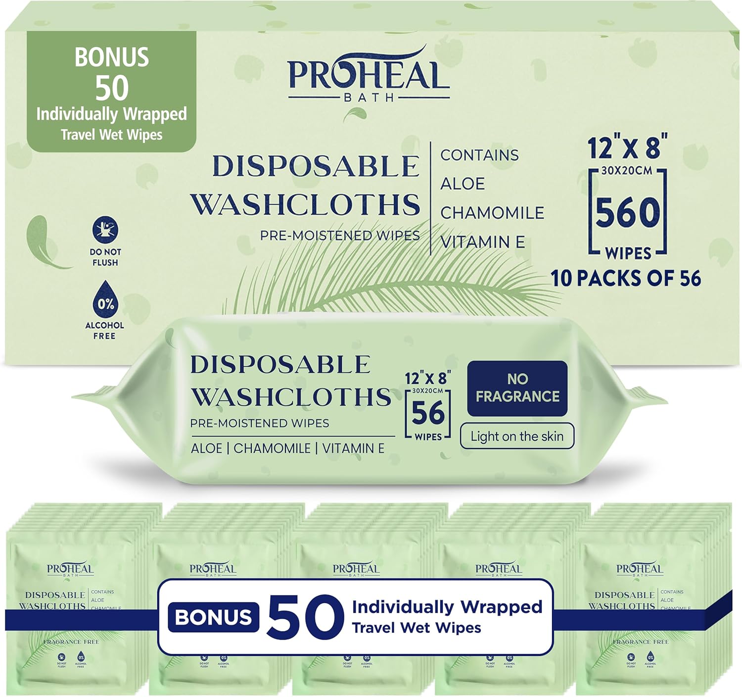 10-Pack 56-Count Proheal Bath X-Large Wet Wipes + 50-Count Travel Wipes ...
