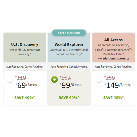 6-Months Ancestry Memberships 40% Off: U.S. Discovery $69, World ...
