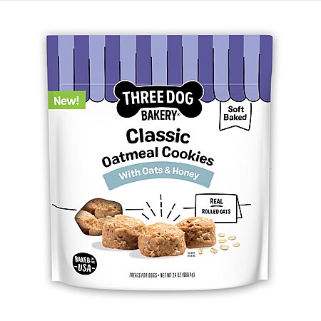 Three Dog Bakery Classic Oatmeal Cookies for Dogs, Baked Puppy Treats ...
