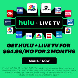 Hulu (with Ads) + Live TV - $64.99/month for 3 months - 2025-09-30