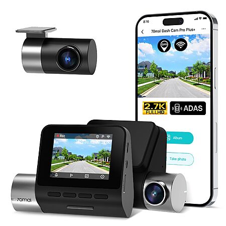 70mai 2.7K Dash Cam Front and Rear A500S with APP, Sony IMX335, ADAS, Built-in WiFi $ GPS, 2 ...