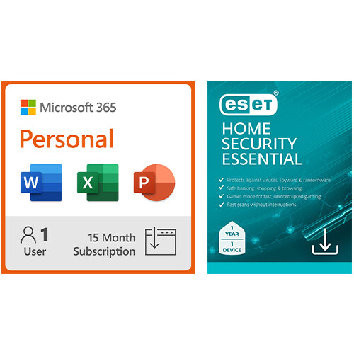 15-Month Microsoft 365 Personal w/ Auto-Renewal + 1-Year ESET Security ...