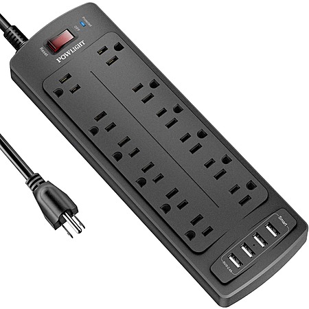 8' POWLIGHT Surge Protector with 12 AC Outlets and 4 USB Ports $14.77 ...