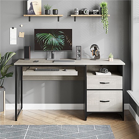 Prime Members: 55" Bestier Office Desk w/ Drawers & Keyboard Tray (Wash ...