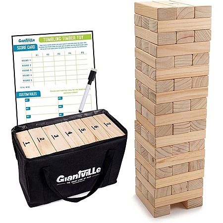 56-Piece Giantville Giant Tumbling Timber w/ Carrying Bag (New, Open ...