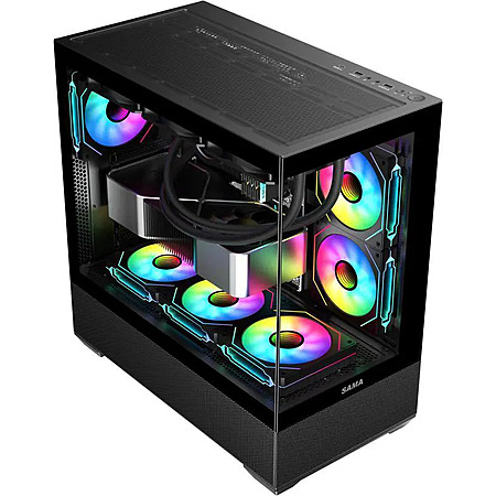 SAMA SV02 ATX Computer Gaming PC Case Mid Tower Black with 3 ARGB Fans ...