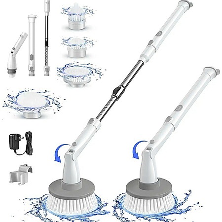 Homitt Cordless Electric Spin Scrubber w/ 2 Speeds, 4 Brush Heads ...