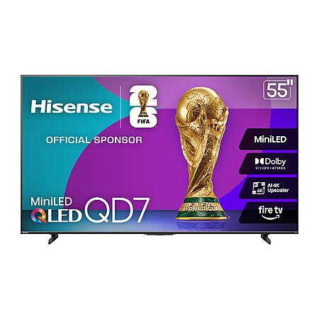 Hisense 55" Class QD7 Series 144Hz Mini-LED 4K UHD Smart Fire TV $297 ...
