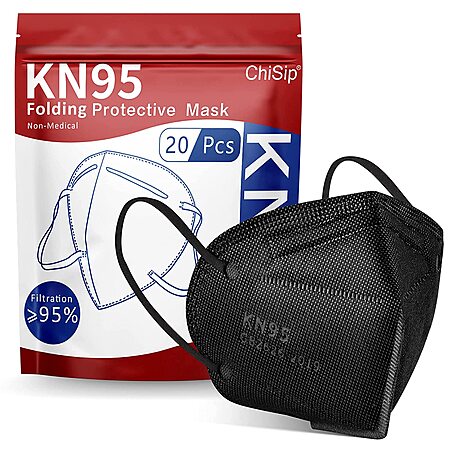 ChiSip KN95 Face Mask 20 Pcs, 5-Layer Disposable Face Masks (Black), $9 ...