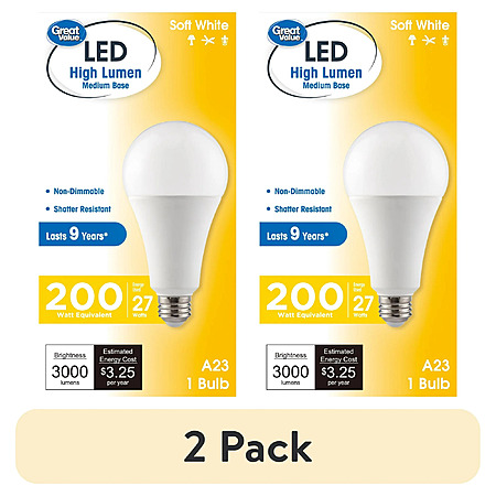 Great Value High Output A23 LED Light Bulb, 27-Watt (200W Equivalent ...