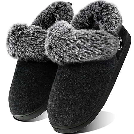 Ecetana Women's Fuzzy Memory Foam Closed Slippers Faux Fur Lined at ...