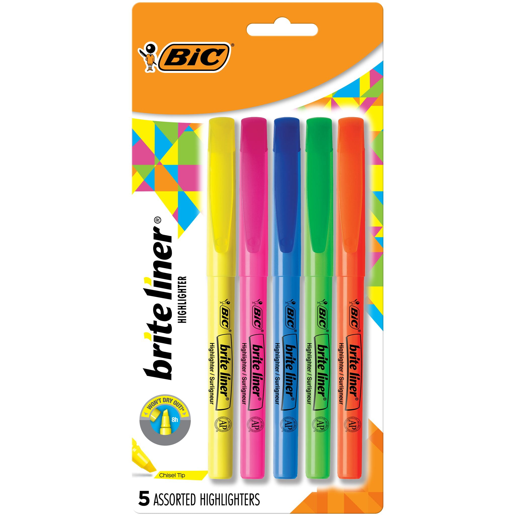 BIC Multipack Brite Liner Highlighters, Pen Style, Bright Assorted ...