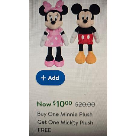 Buy 19" Minnie Mouse Get 19" Mickey Mouse Free $10
