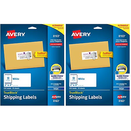 $14.80: 2-Pack Avery Printable Shipping Labels with Sure Feed, 2" x 4 ...