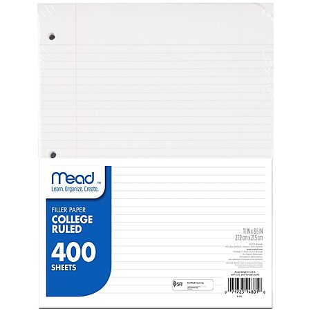 $5.86: Mead Loose Leaf Paper, College Ruled Filler Notebook Paper, 8-1/ ...