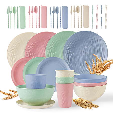 $19.99*:GPED 48-Pcs Imitation Rock Texture Wheat Straw Dinnerware Set ...
