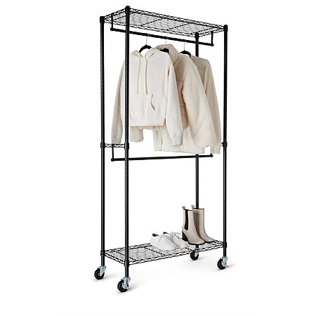 $37.99*:Amazon Basics Adjustable, Double Hanging Rod Garment Rolling ...