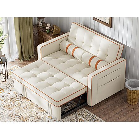 Marsail 3-in-1 Convertible Futon Sleeper Sofa Bed (Ivory White) - 2026 ...