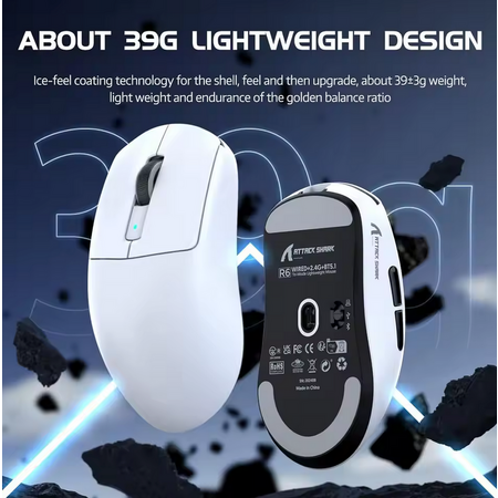 Attack Shark R6 Lightweight Wireless Gaming Mouse(PAW 3950Max,Nordic ...