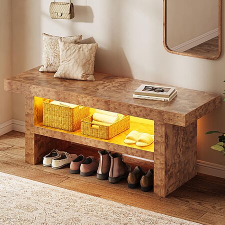 [Prime]$50.99: DWVO 39.4" Entryway Bench w/ Motion-Sensing Warm LED ...