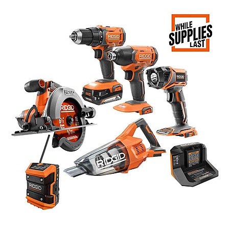 6-Tool Ridgid 18V Cordless Combo Kit w/ 2Ah Battery & Charger - 2026-06-18