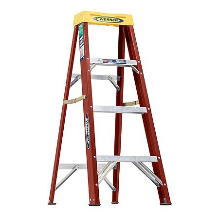 4' Werner Type 2 Fiberglass Step Ladder (225-lb. Load Capacity, 8 ...