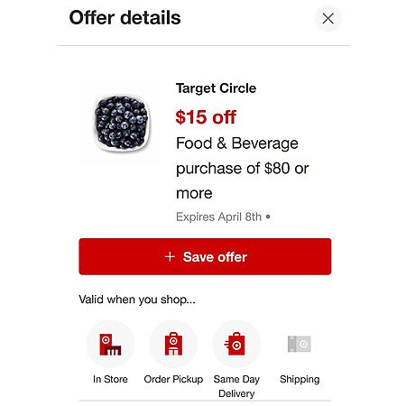 Target Circle Offer: $15 off Food & Beverage purchase of $80 or more ...