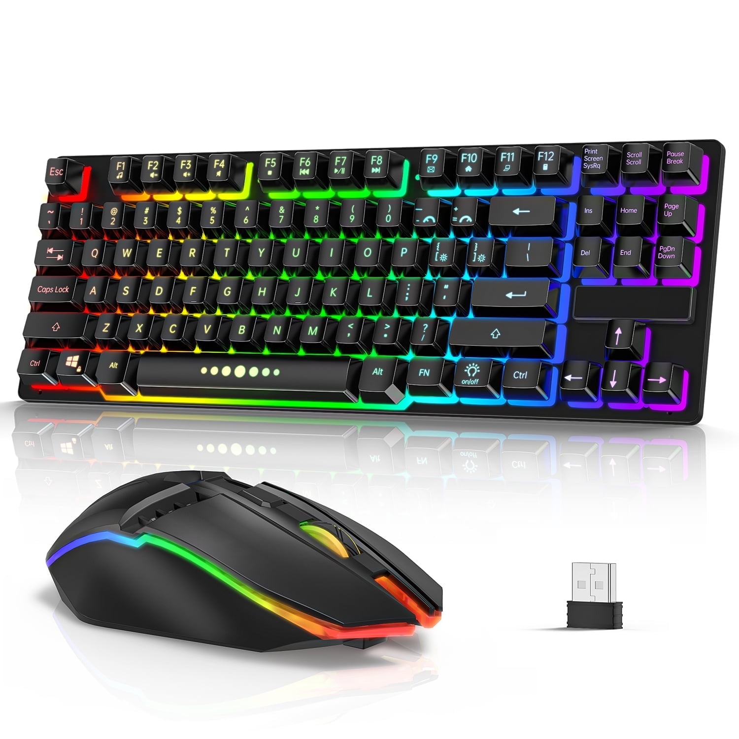 Wireless Keyboard and Mouse Combo, 87 Keys Rechargeable Gaming Keyboard ...