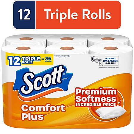 Scott ComfortPlus Toilet Paper, 12 Triple Rolls = 36 Regular $5.68 free ...