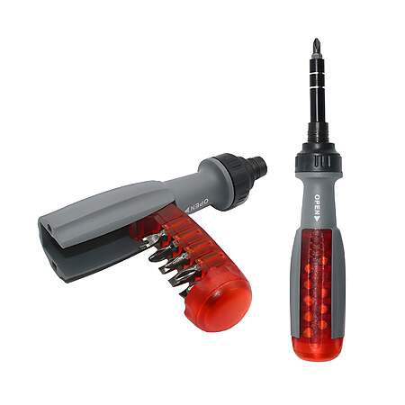 Ratchet Screwdriver, Cr-V Steel, 10 Bit Magazine, Red Gray with Code $9 ...
