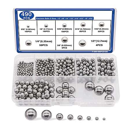 Precision Steel Ball Assortment Kit - 490 Balls, Ball Bearings Sizes 3/ ...