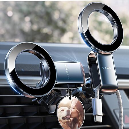 LISEN MagSafe Adjustable Vent Clip Car Phone Mount w/ Hook $6