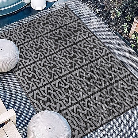 9' x 12' Ridota Reversible Outdoor Patio Rug Floor Mat (Chain Black ...