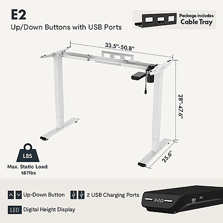 FlexiSpot Essential Standing Desk E2 Frame w/ USB Ports (White): Frame Only $69, w/ Desktop from ...