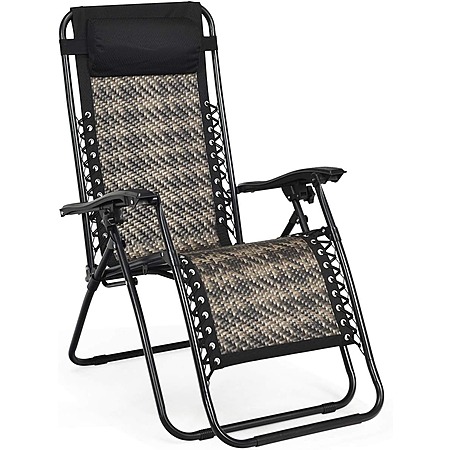 Tangkula PE Rattan Zero Gravity Patio Lounge Chair w/ Removable Head ...