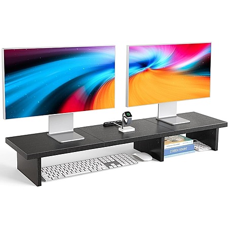 36.6"L HUANUO Dual Monitor Stand Riser w/ Cable Management Clip (Black ...