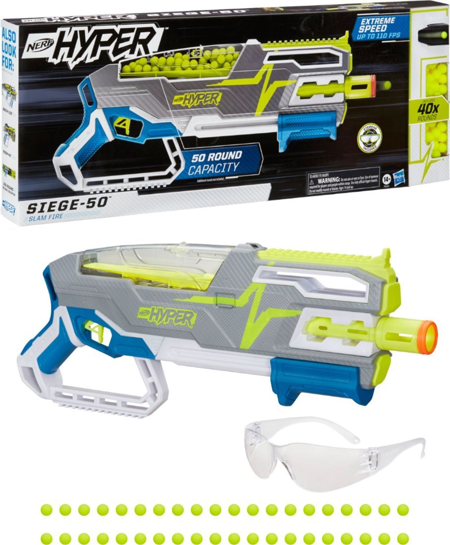 NERF Hyper Siege-50 Pump-Action Blaster w/ 40 Hyper Rounds $17 + Free ...