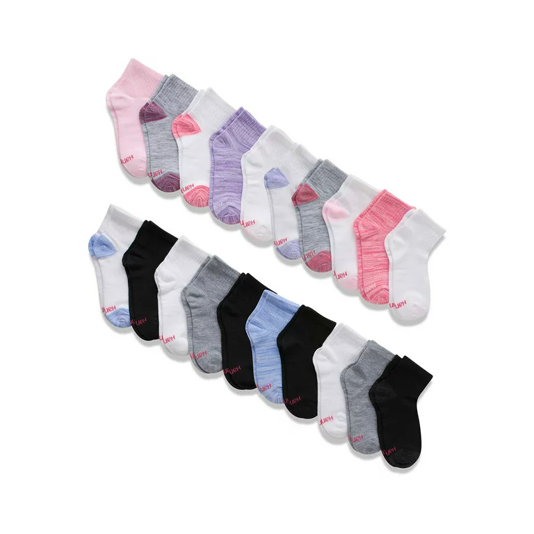 20-Pack Hanes Girls' Super No Show or Ankle Socks (Various Colors) from ...