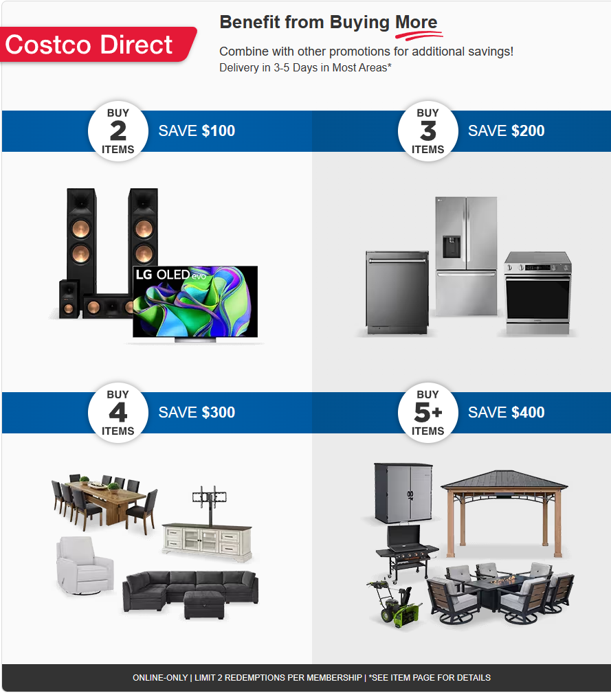 Costco Wholesale: Costco Direct Items Buy 2 Save $100, Buy 3 Save $200 ...