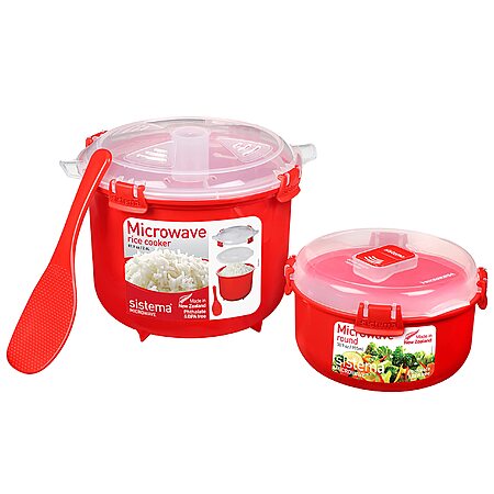 Sistema Microwave 2.6L Rice Cooker + 915mL Vegetable Steamer Bowl (Red ...