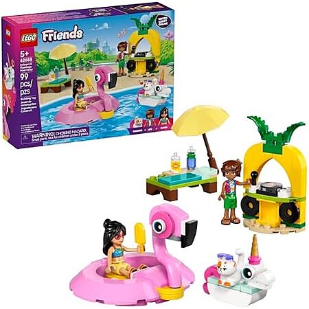 99-Piece LEGO Friends Unicorn & Flamingo Pool Party Building Toy (42658 ...