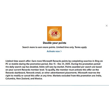 Microsoft Rewards: New Round of Double Points - 2025-12-15